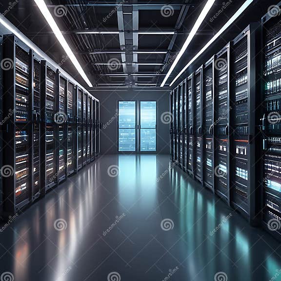 A Server Room with Two Rows of Server Racks Located on Either Side of the Central Aisle Stock ...