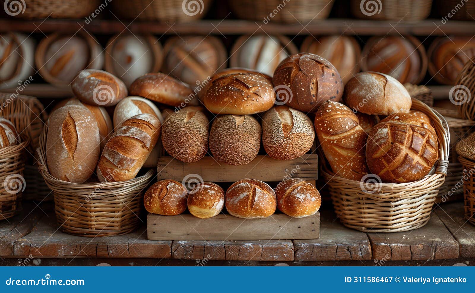 Assorted Bread Baskets Showcased at a Local Bakery Stock Image - Image ...