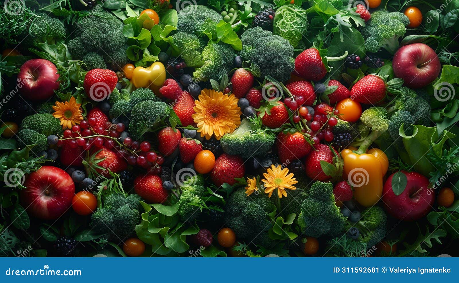Assorted Natural Foods Stacked Together Fruits, Vegetables, and Leafy ...
