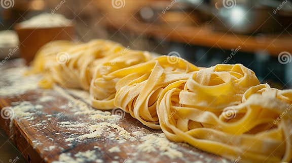 A Row of Noodles Displayed on a Wooden Cutting Board Stock Photo ...