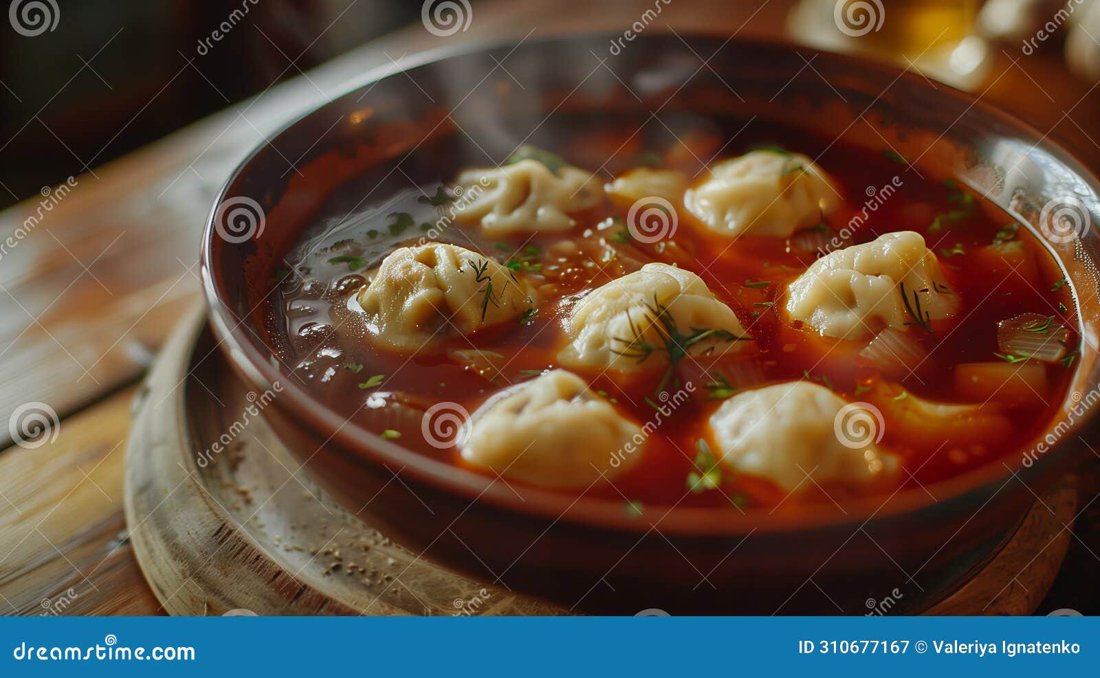 A Steamed Meatball Dumpling Soup on a Wooden Table Stock Image - Image ...