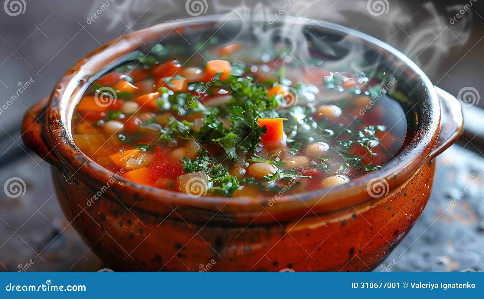 A Steaming Bowl of Stew on a Table, Made with Fresh Produce and Fines ...