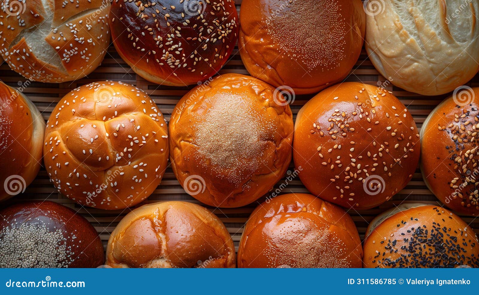 There are Many Different Types of Buns on the Table Stock Image - Image ...