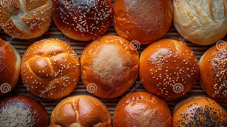 There are Many Different Types of Buns on the Table Stock Image - Image ...