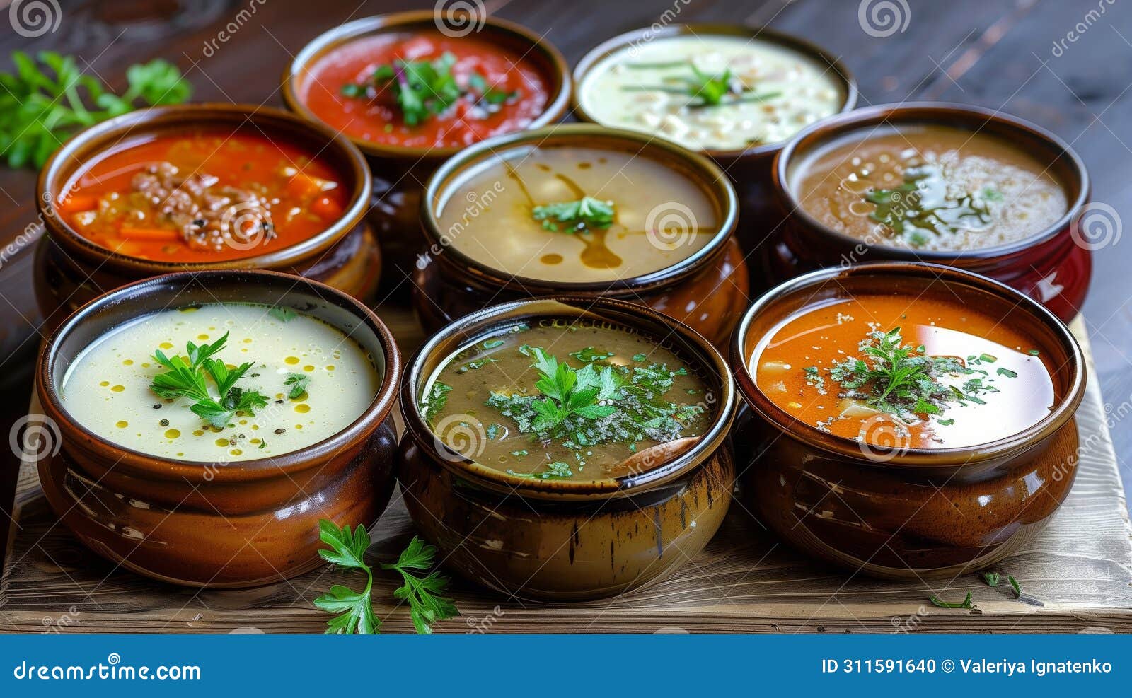 Various Types of Soup in Bowls Made with Different Ingredients Stock ...