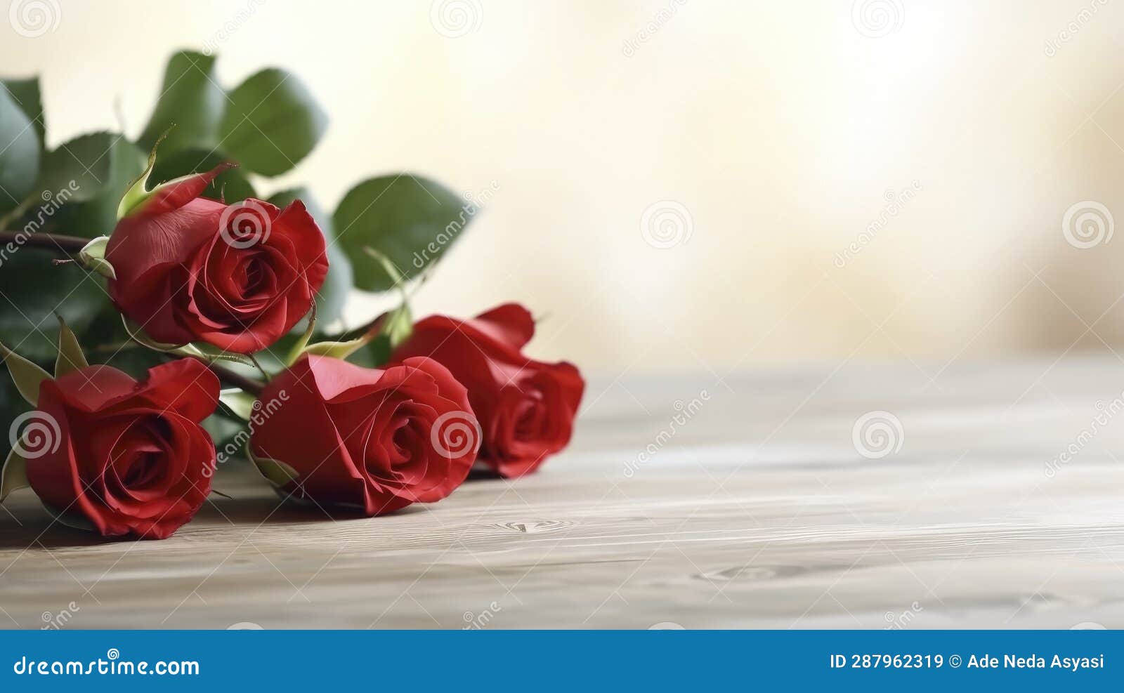 Bunch of Red Roses on Table. Red Roses on a Wooden Table on a Romantic ...