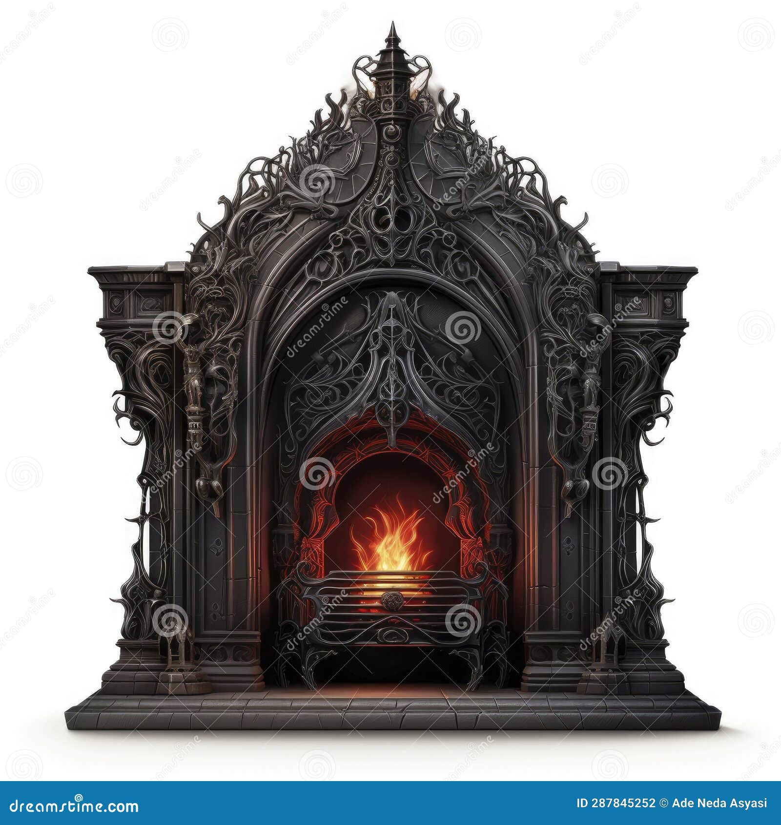 Burning Classic Fireplace, Gothic House. Luxury Fireplace Isolated ...