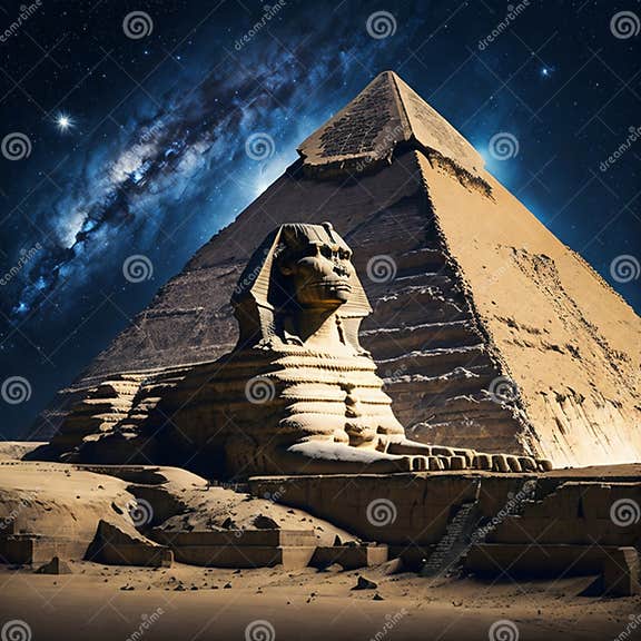 Artificially Generated Nighttime View of the Great Pyramid and Sphinx ...