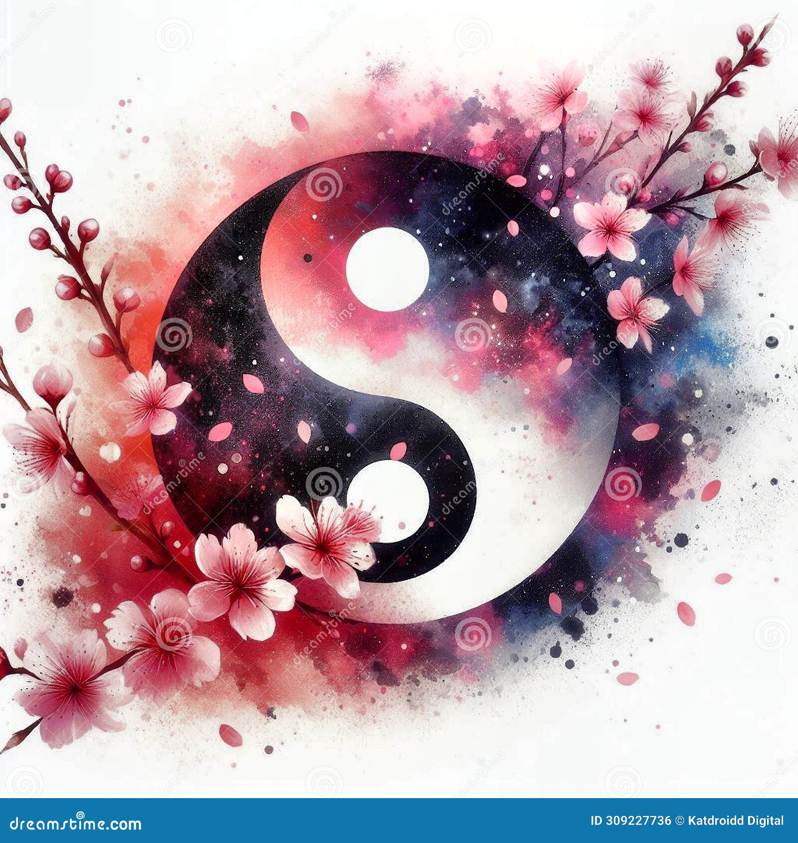A Taoist Yin Yang Symbol Surrounded by Cherry Blossoms Stock ...