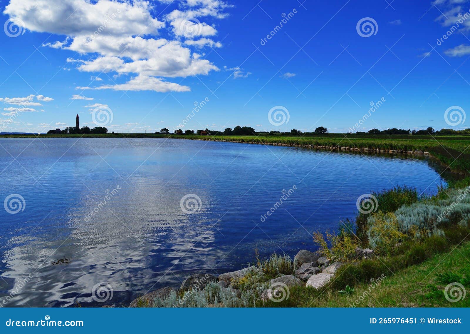 Image of a Water Surface with Grass on the Coast and a Beautiful Sky ...