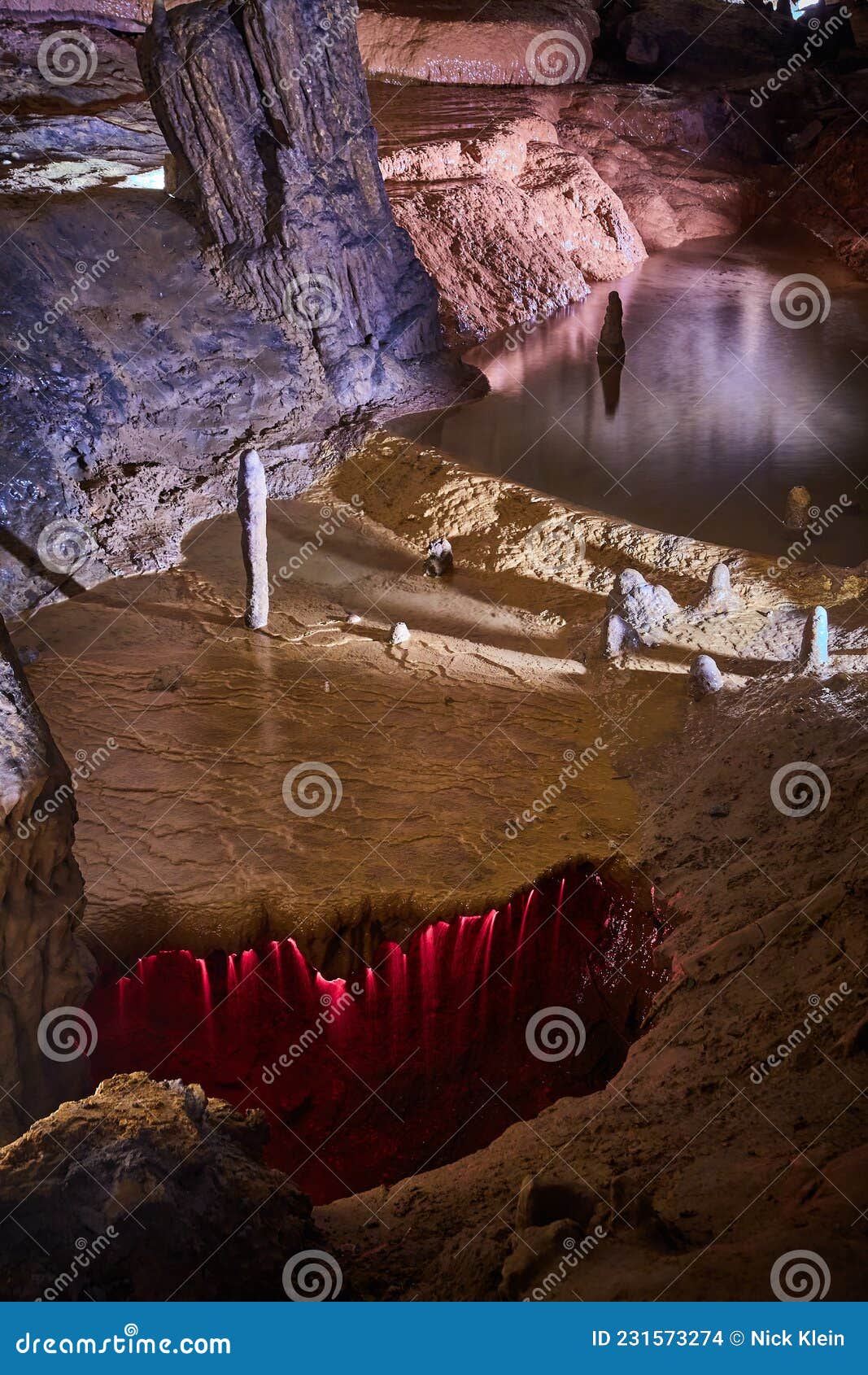 Waterfall in Cave with Waterfall Pouring into Deeper Cave Lite by Red ...
