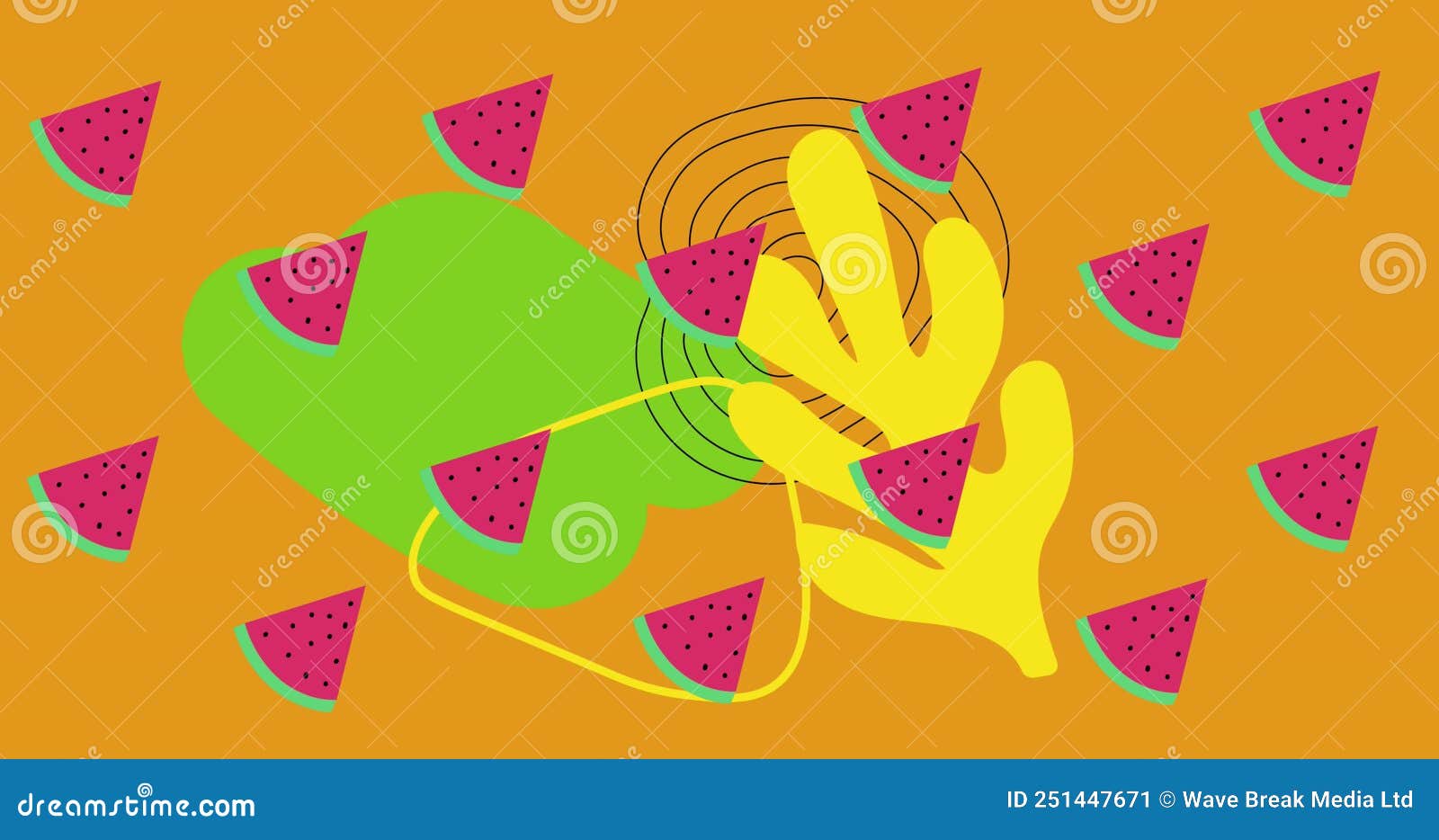 Image of Watermelon Spinning Over Shapes on Orange Background Stock ...