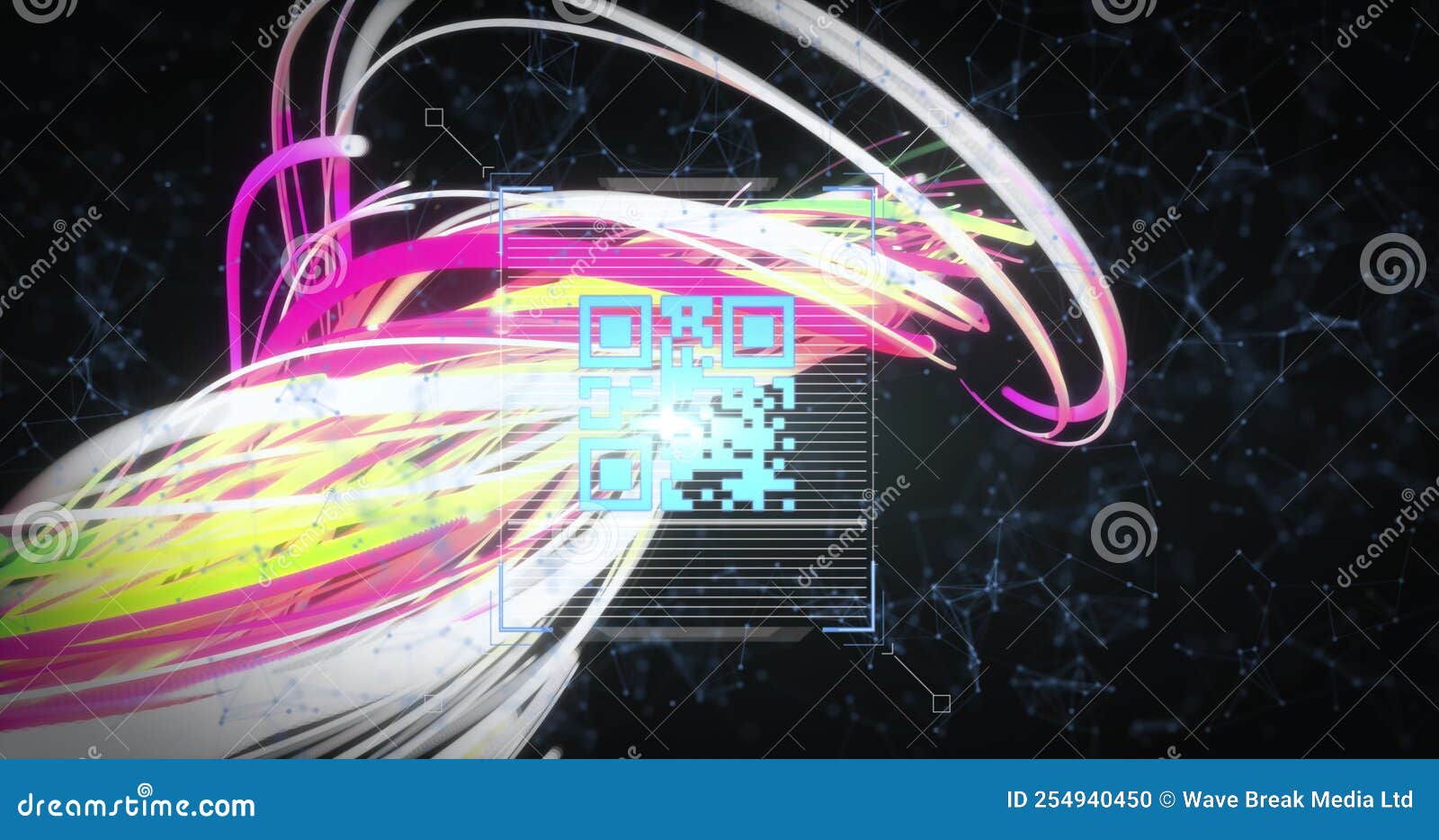 Image of Wavy Lights and Qr Code on Black Background Stock Illustration ...