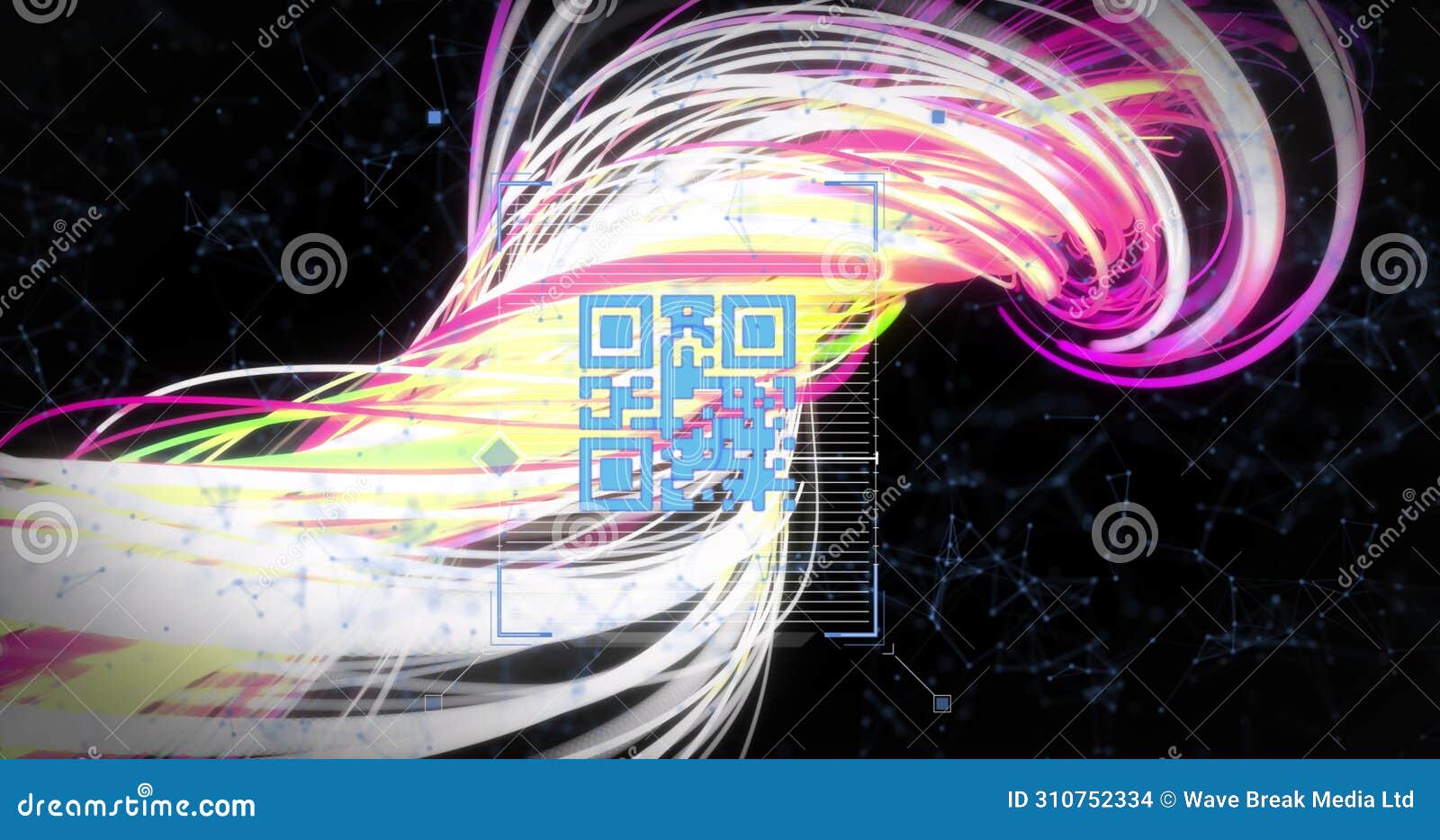 Image of Wavy Lights and Qr Code on Black Background Stock Illustration ...