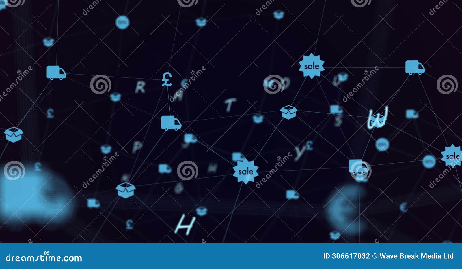 Image of Web of Connections and Digital Icons on Black Background Stock ...