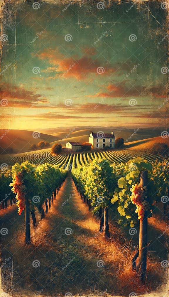 Vintage Vineyard Homestead stock illustration. Illustration of charm ...