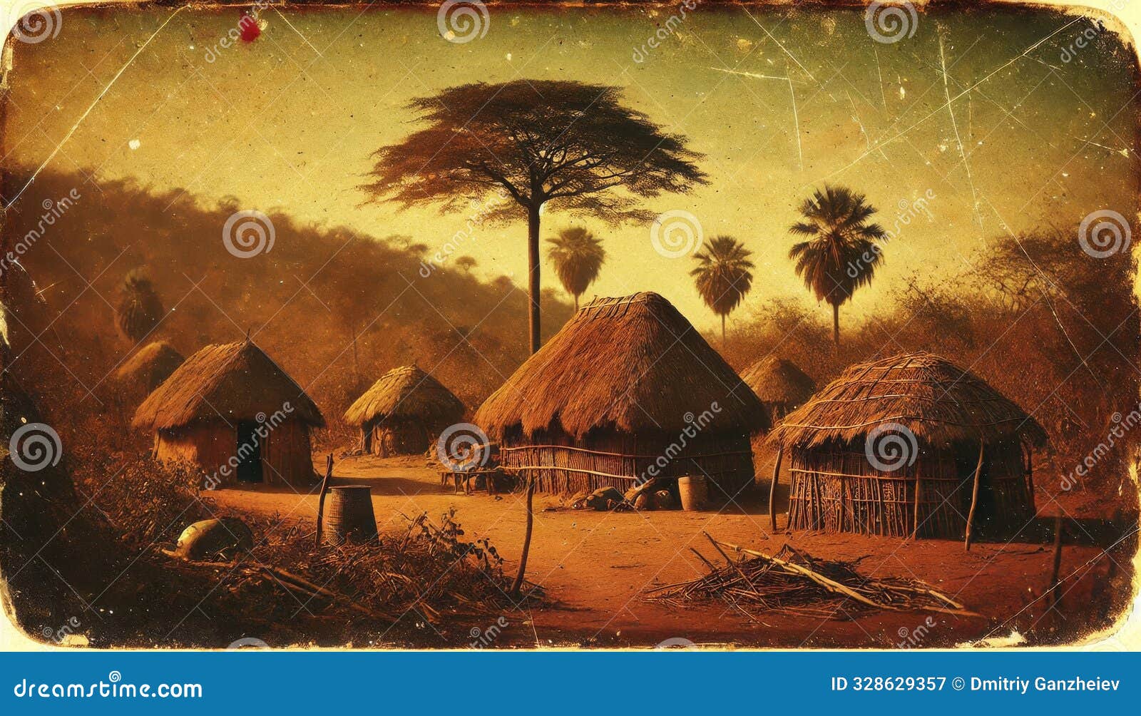 Rustic African Village Life Stock Illustration - Illustration of hamlet ...