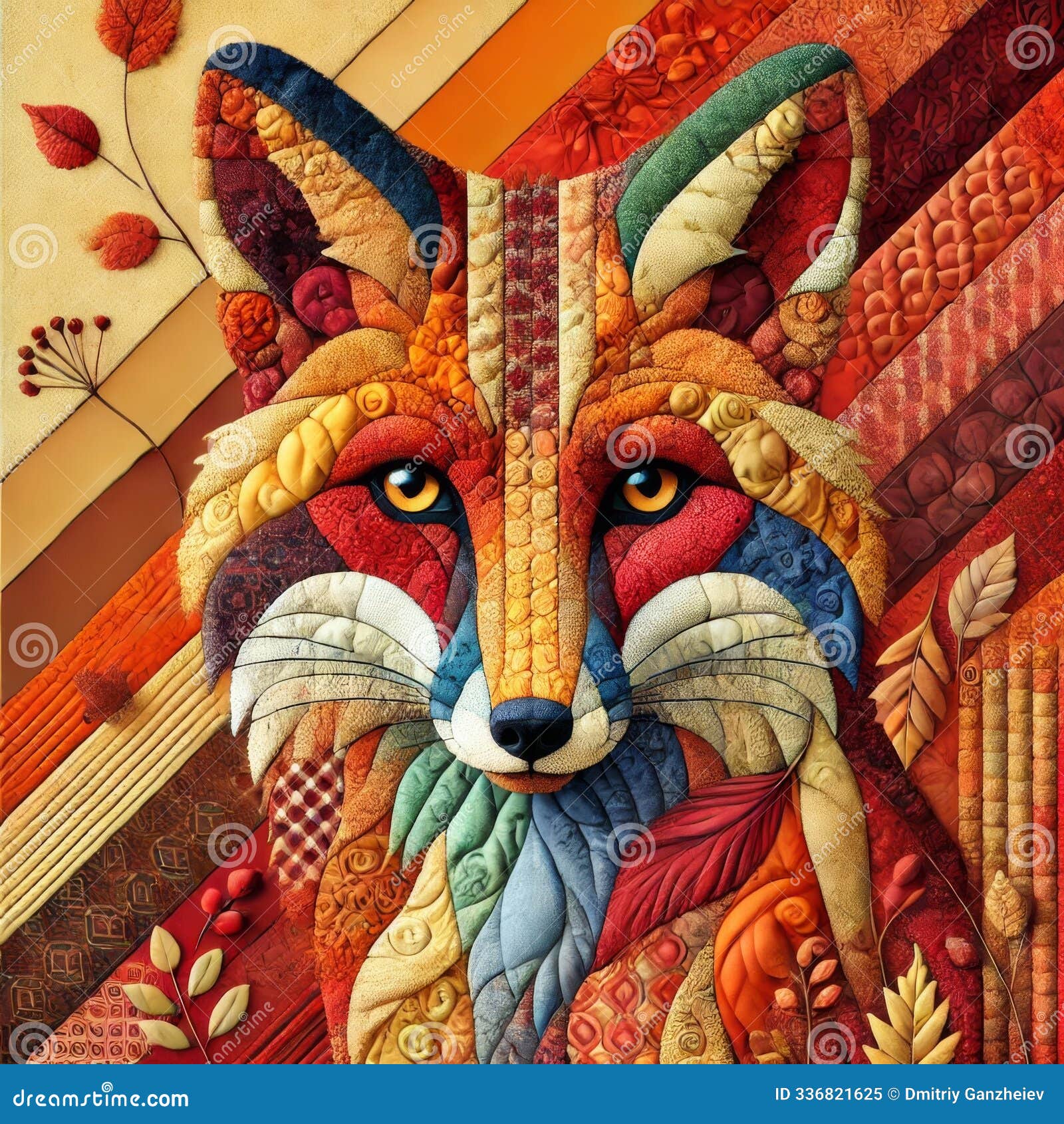 Fox in Fall Colors Patchwork Stock Illustration - Illustration of ...