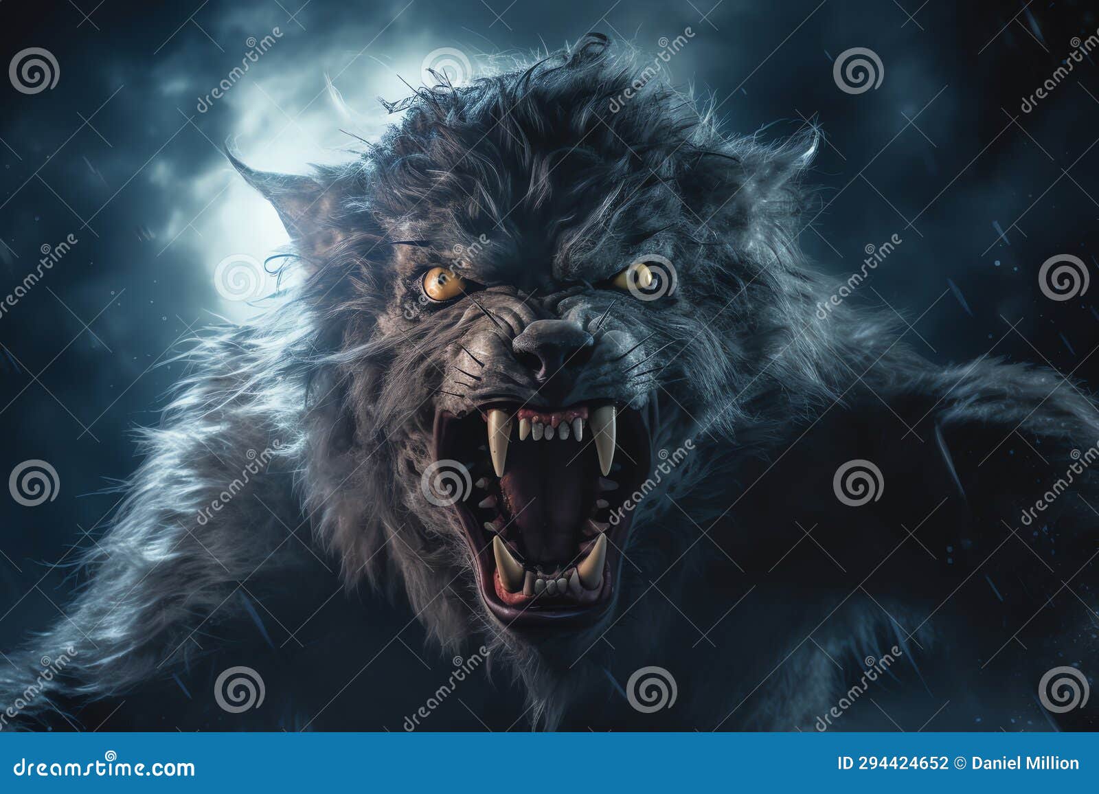 Man Transforming Into Werewolf Big Full Moon Illustration Royalty-Free ...