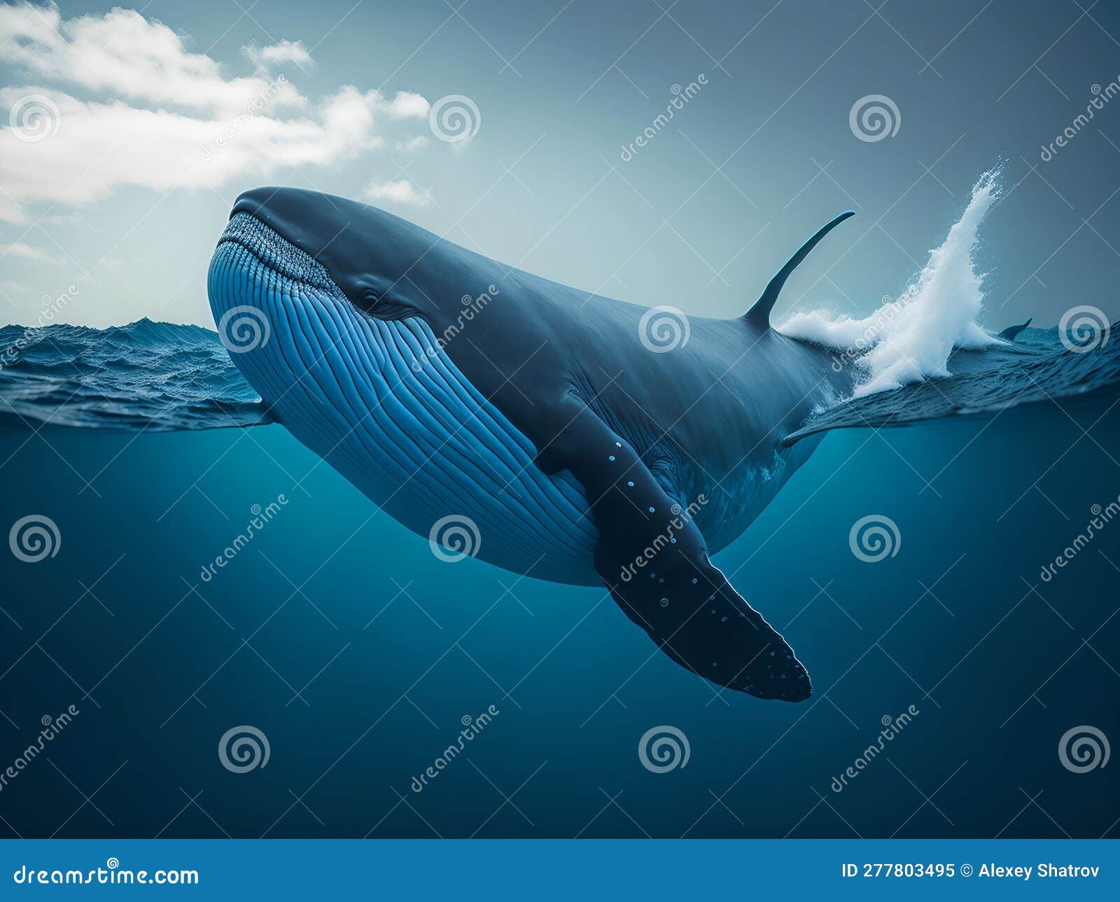 Image of a Whale in the Open Ocean Stock Illustration - Illustration of ...