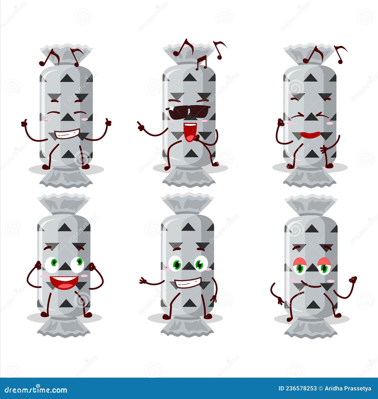 An Image Of White Long Candy Package Dancer Cartoon Character Enjoying The Music Stock Vector