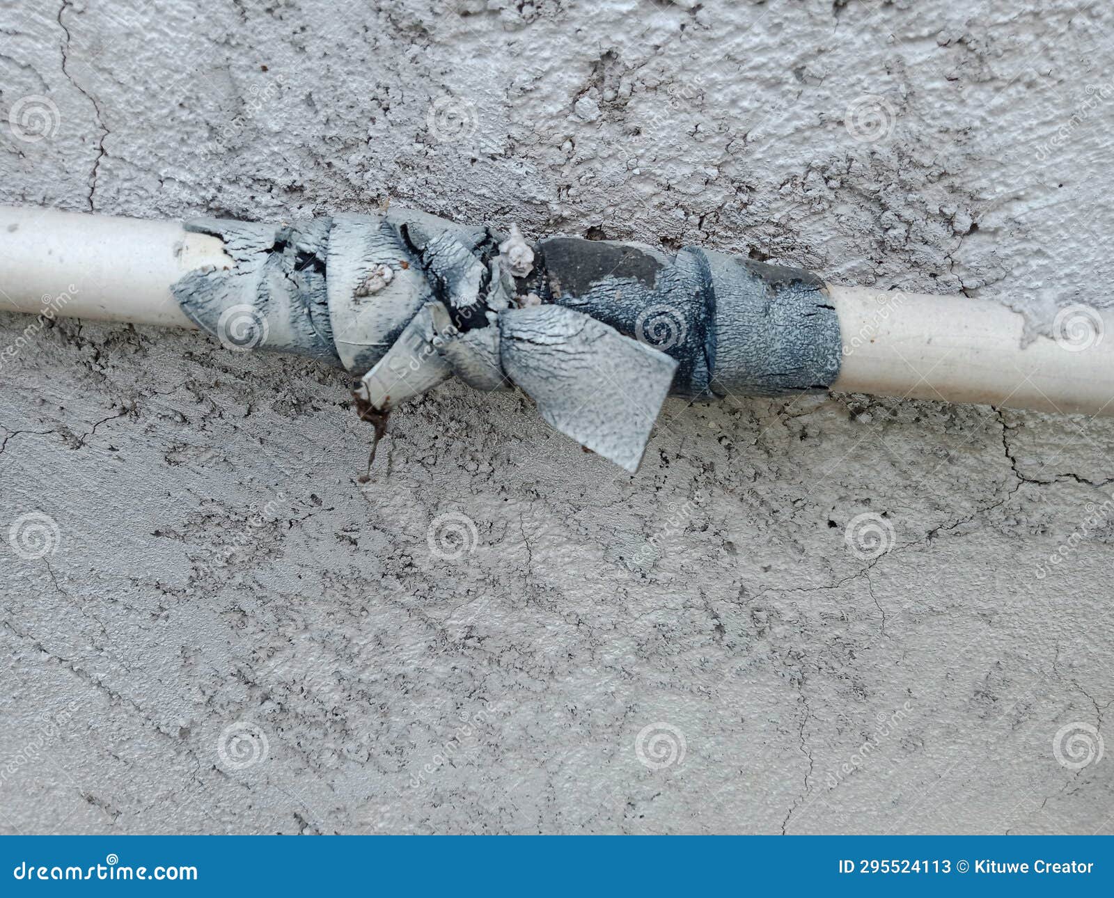 Image of a White PVC Water Pipe Tied with a Black Rubbe Stock Image - Image of splash ...