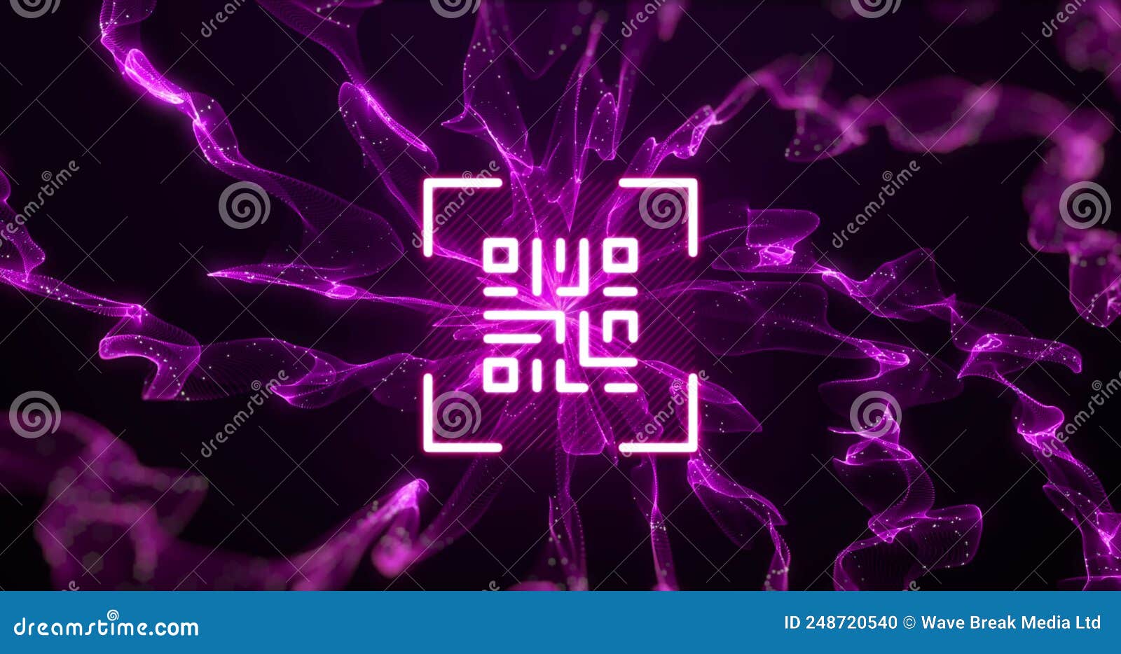Image of White Qr Code Over Explosion of Purple Light Trails Stock ...