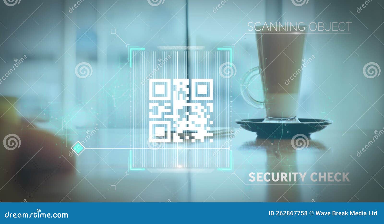 Image of a White QR Code Scanning Over a Cup of Caffe Latte Standing ...