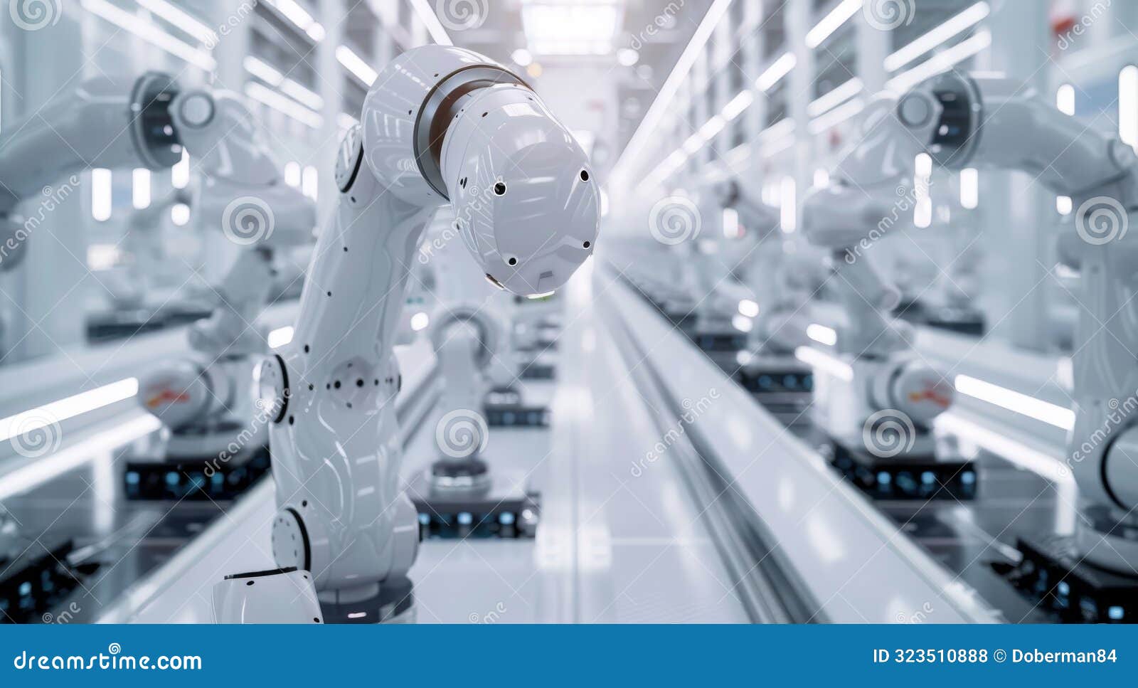 Industrial Robotic Arms in a High-tech Automated Assembly Line Stock ...