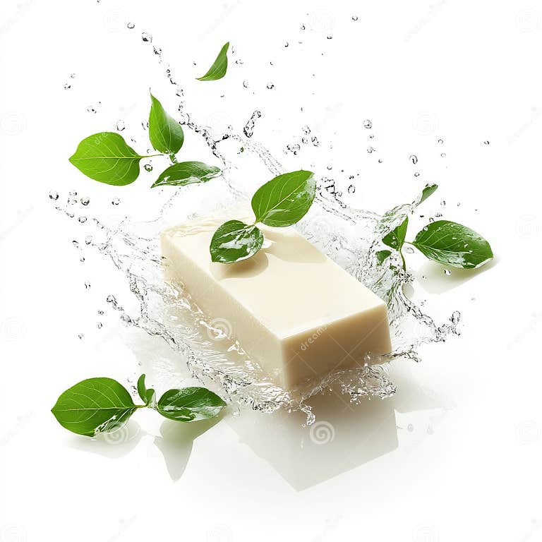 An Image of a White Soap Bar Falling from a Tree with Splashes and ...