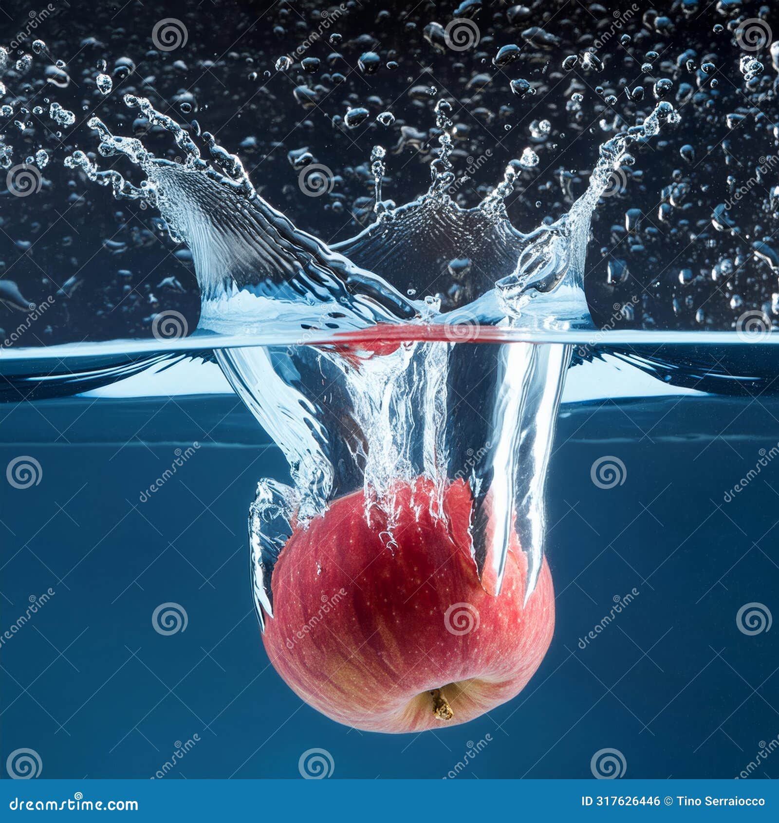 Image of Whole Apple Falling into Water with Splashes , Generated by AI ...