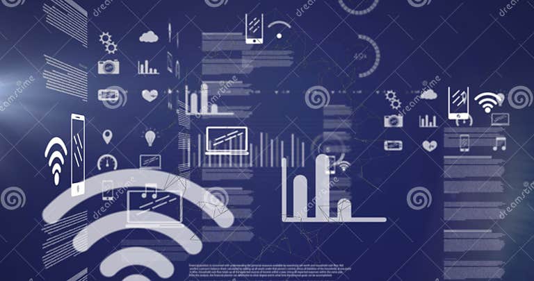 Image of Wifi Icons, Bar Graphs, Programming Language and Cellphone ...