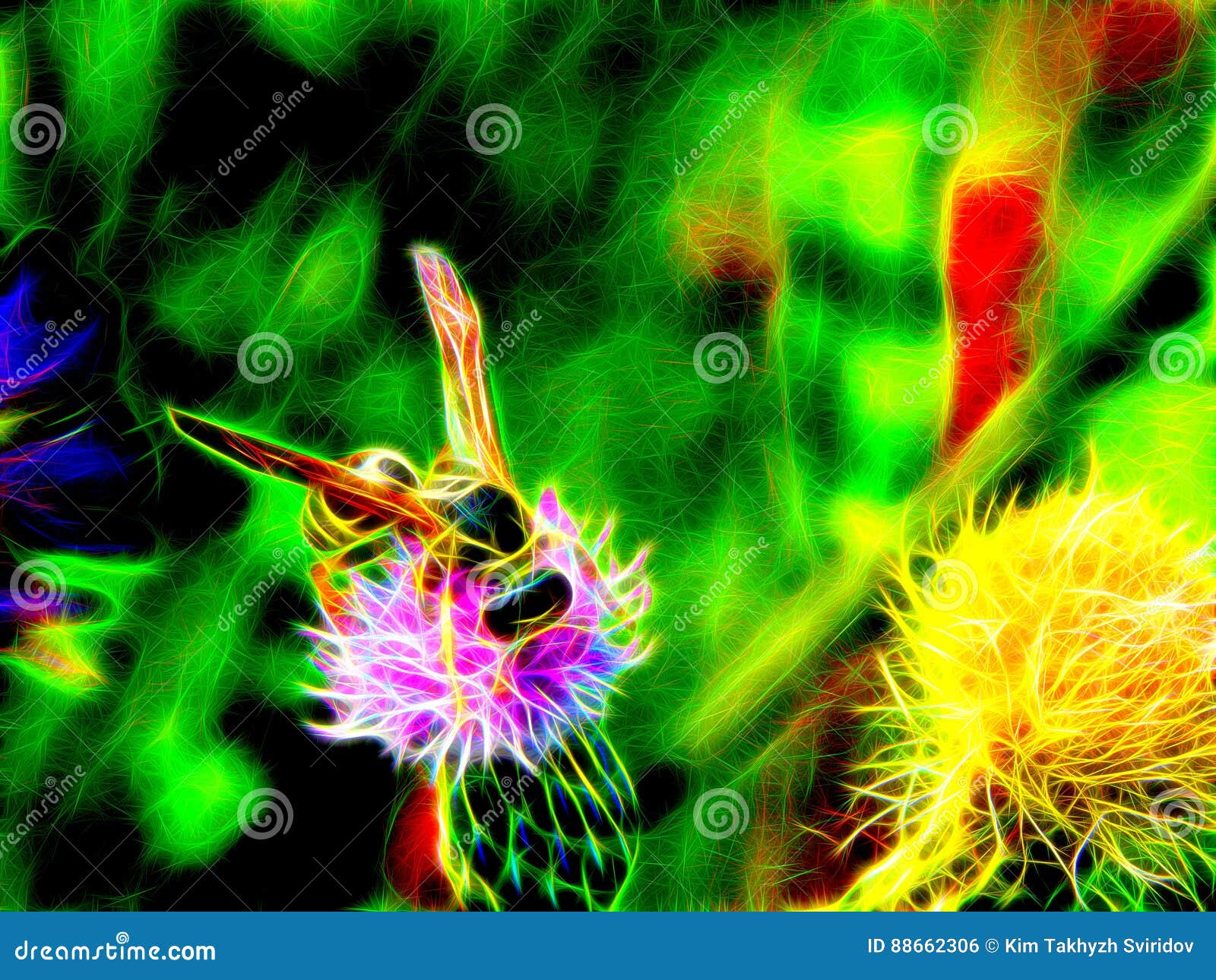 Image of a Wild Wasp on the Flowers of a Meadow Burdock in Neon Light ...