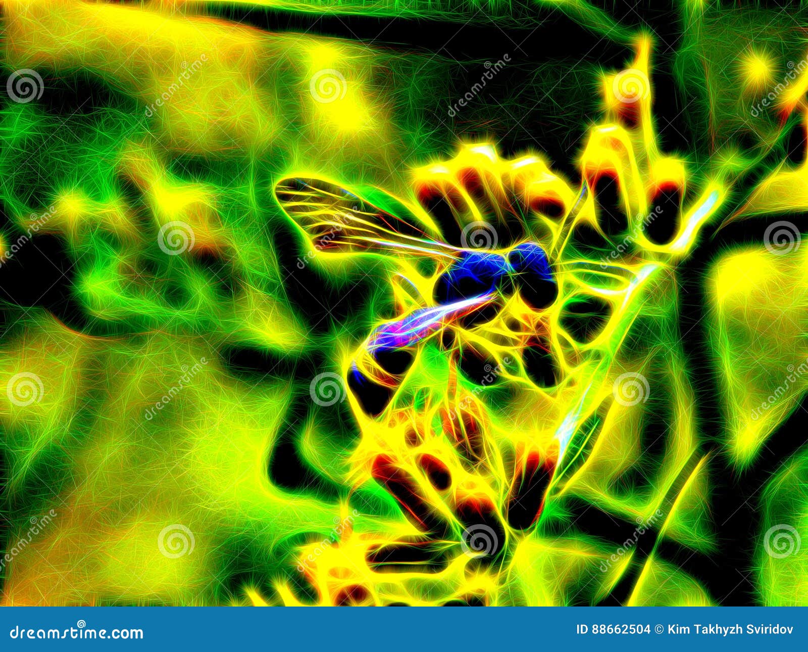 Image of a Wild Wasp on the Flowers of a Meadow Burdock in Neon Light ...