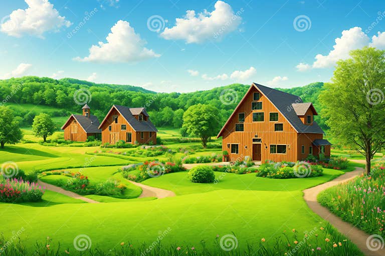 Willage Patterns Farm and Fields. Stock Illustration - Illustration of ...