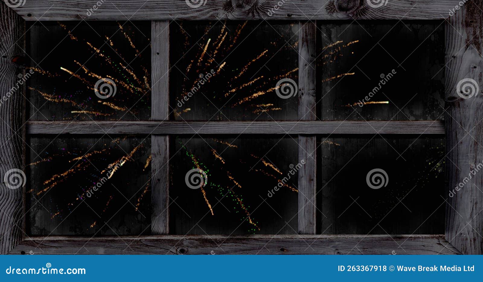 Image of Window with Colourful Christmas and New Year Fireworks ...