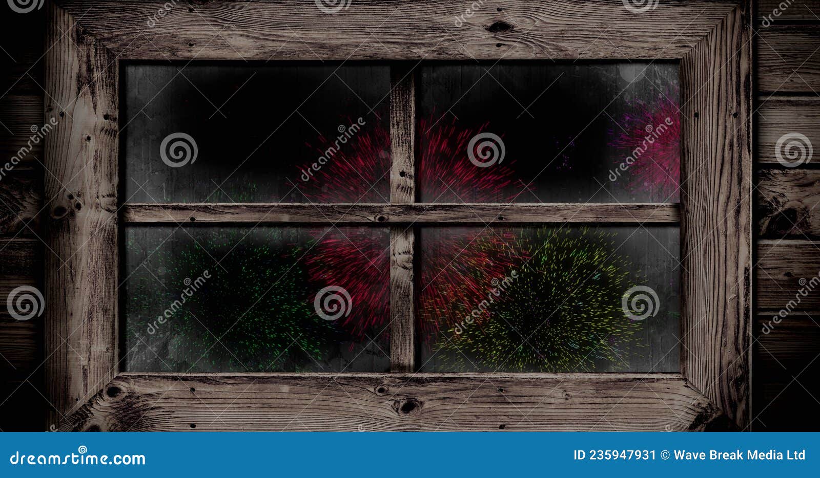 Image of Window with Colourful Christmas and New Year Fireworks ...