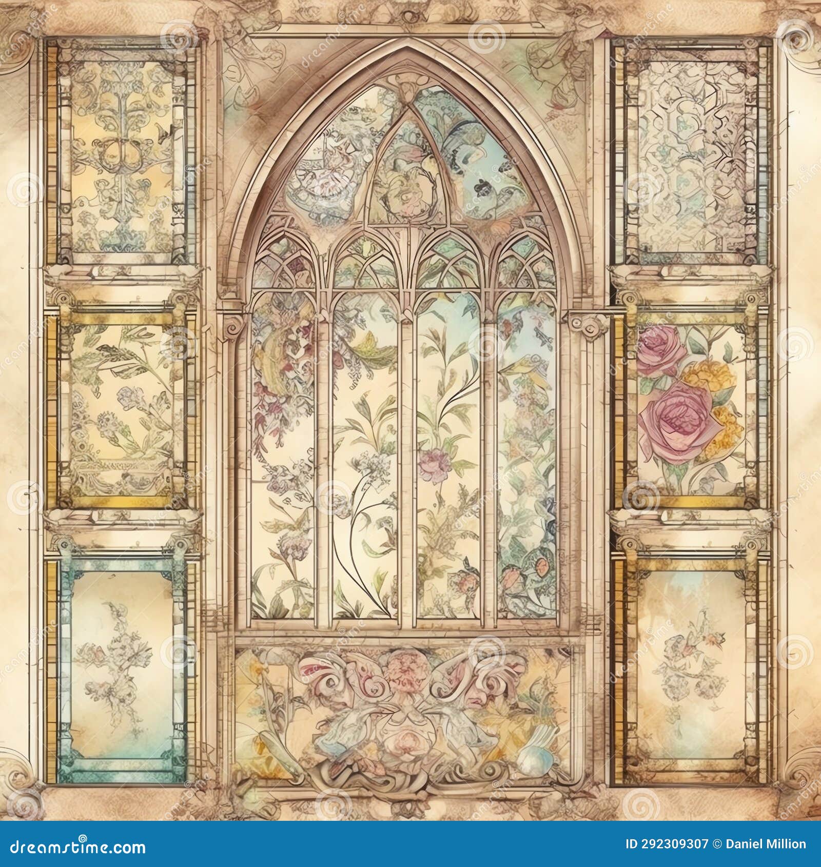 Window Old Paper, Vintage Digital Paper Stock Illustration ...