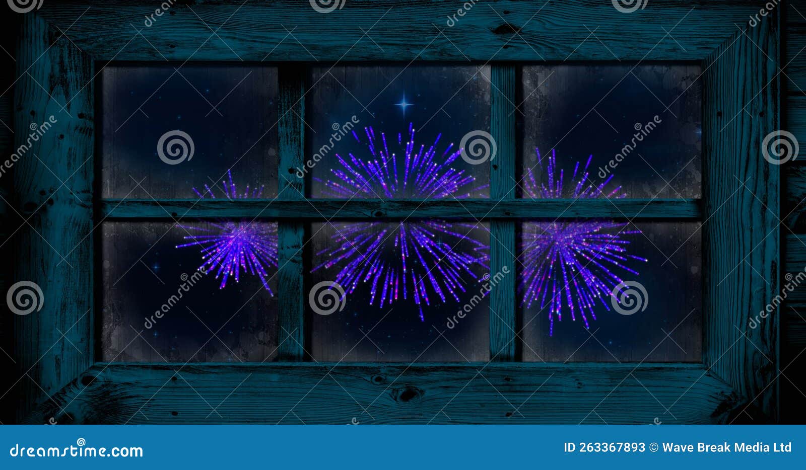 Image of Window with Purple Christmas and New Year Fireworks Exploding ...