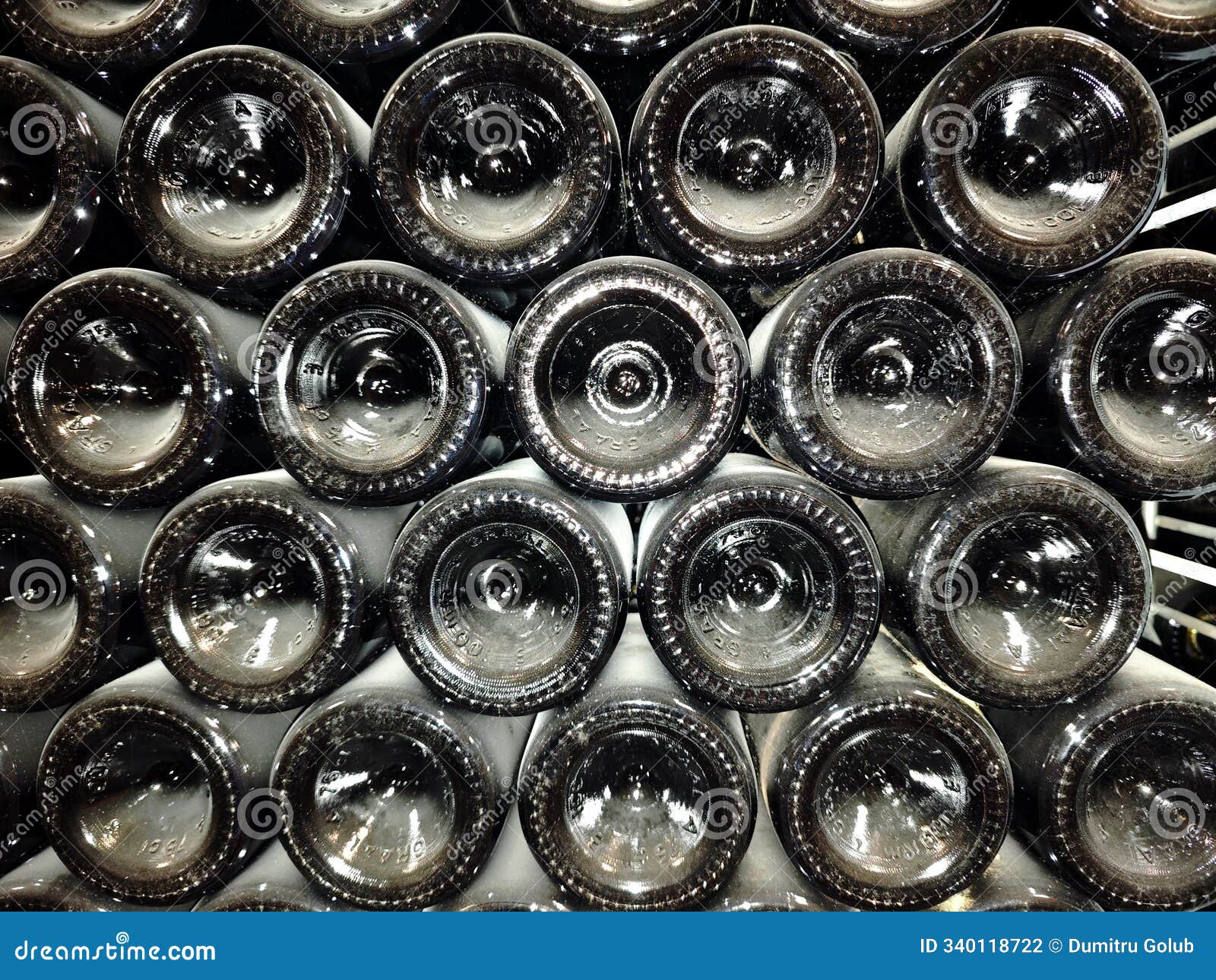 Wine Bottles Stacked in a Cellar, View from the Bottoms. Stock Photo ...