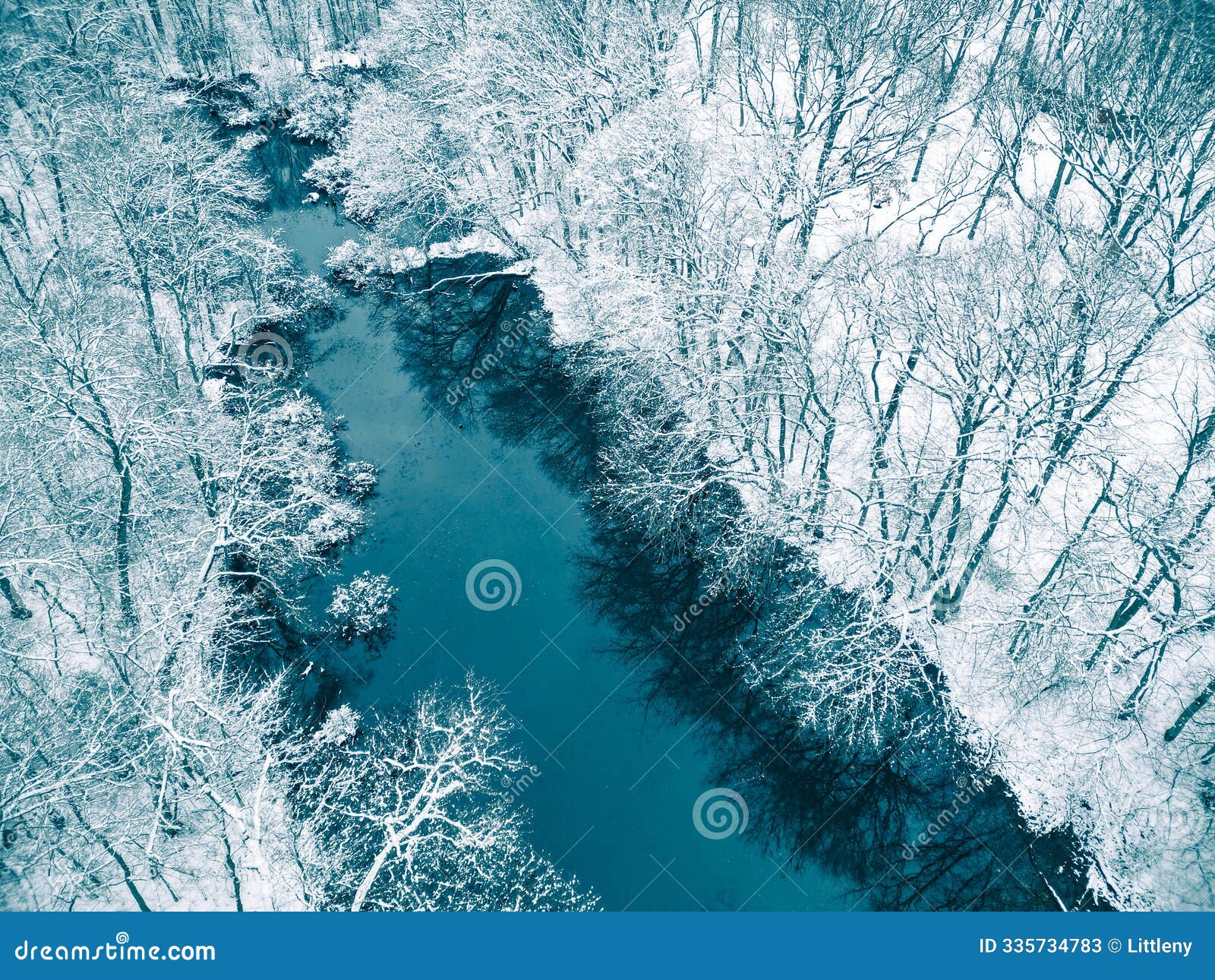 Winter Landscape Overhead Drone View of Forest Tree and Snow Stock ...