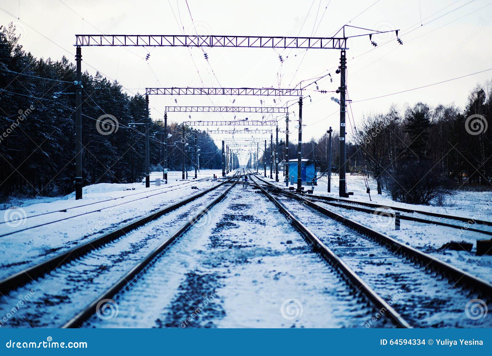 The Image of a Winter View of the Railroad Tracks Stock Photo - Image ...