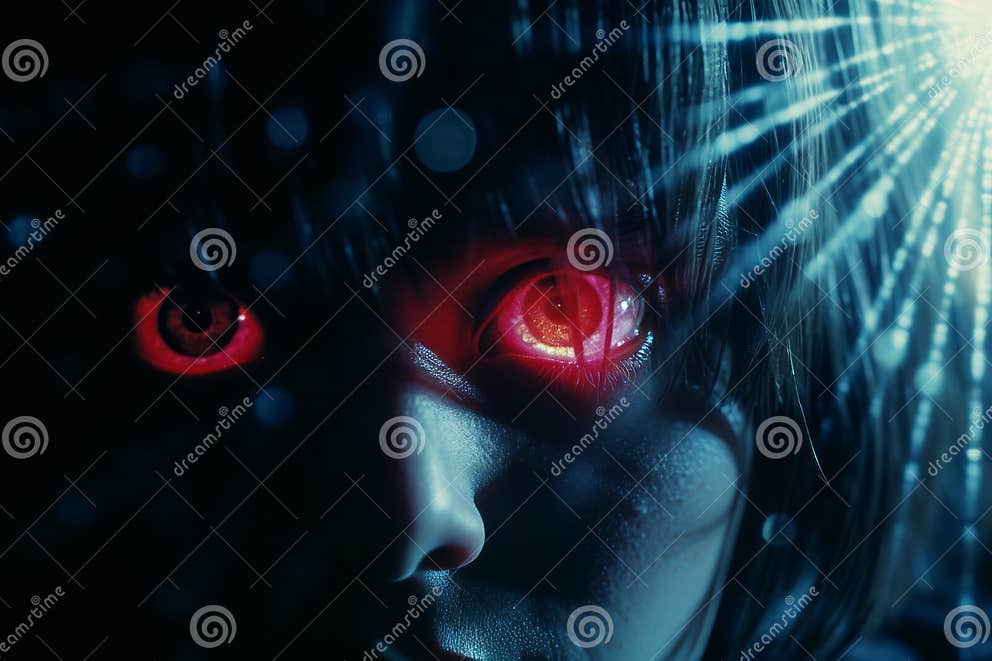 An Image of a Woman with Red Eyes Stock Illustration - Illustration of ...