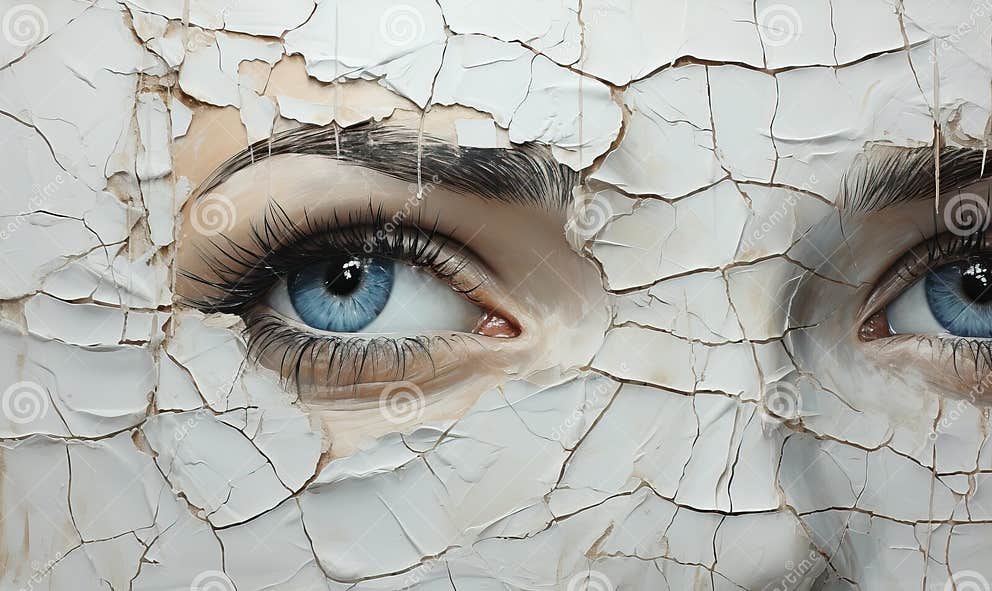 Image of a Woman S Face with Cracked Texture. Stock Image - Image of ...