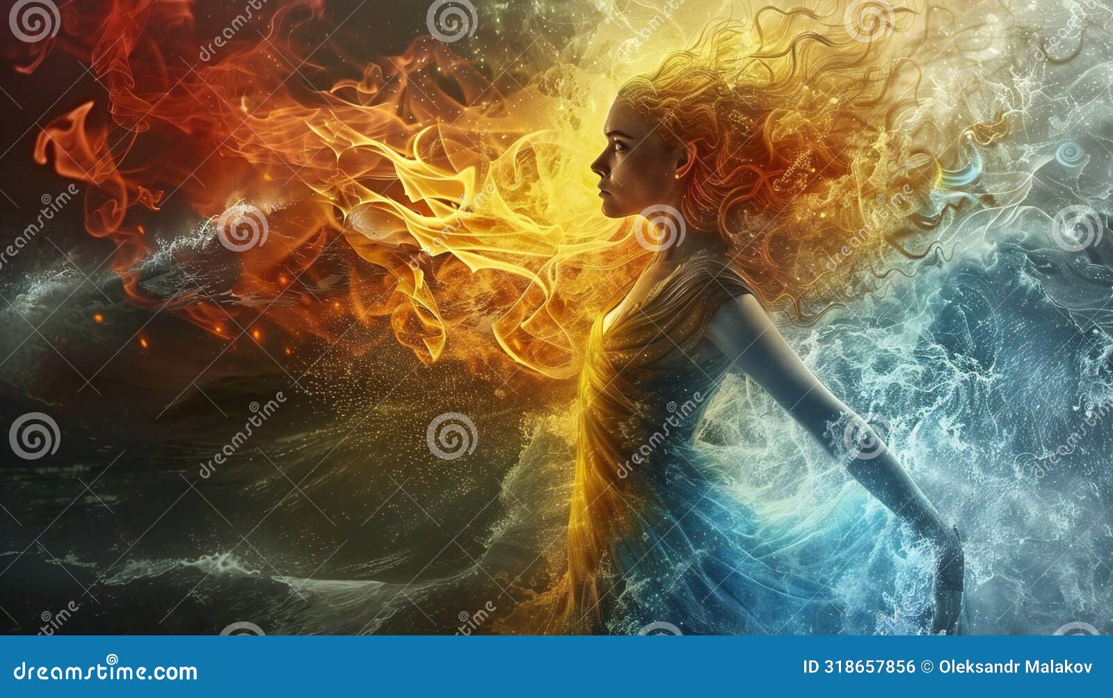 The Image of a Woman Who Rules Over the Elements of Fire, Earth, Water ...