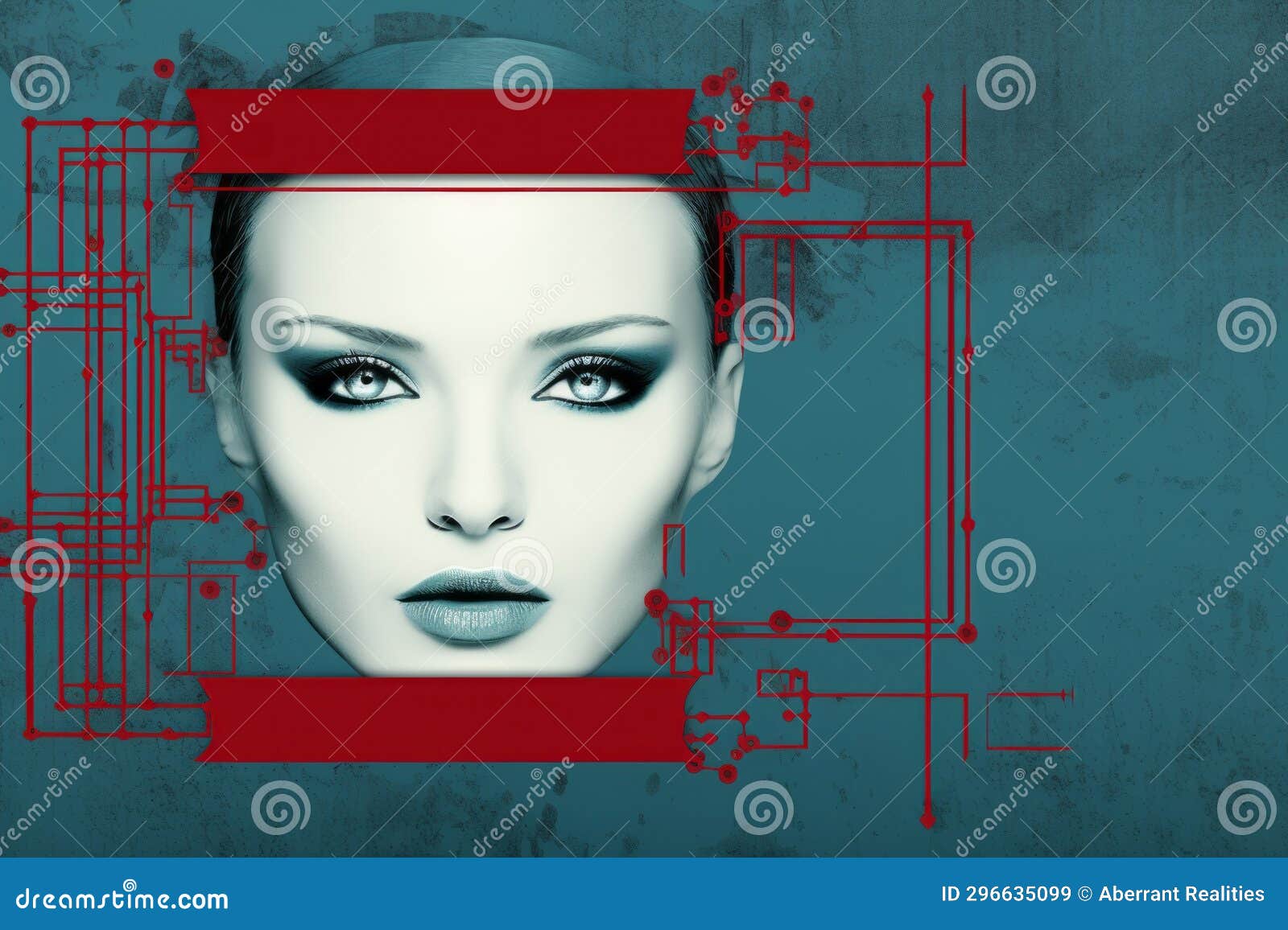 An Image of a Womans Face with a Red Frame Around it Stock Illustration ...