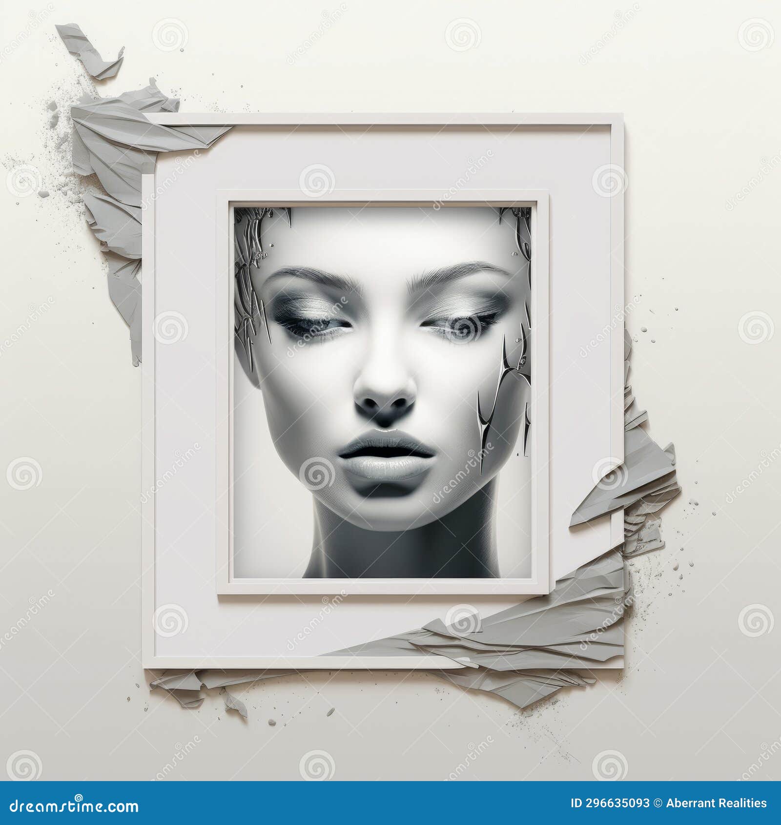 An Image of a Womans Face in a White Frame Stock Illustration ...