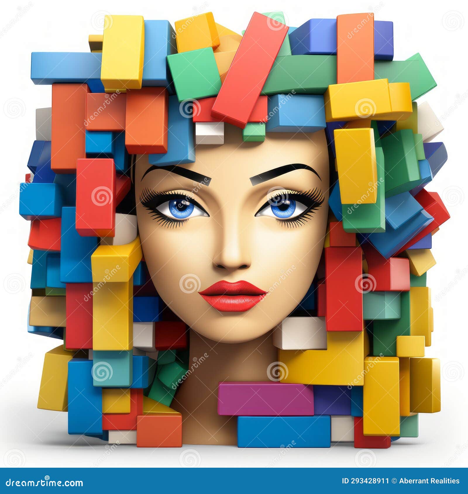 An Image of a Womans Head Made Out of Colorful Blocks Stock ...