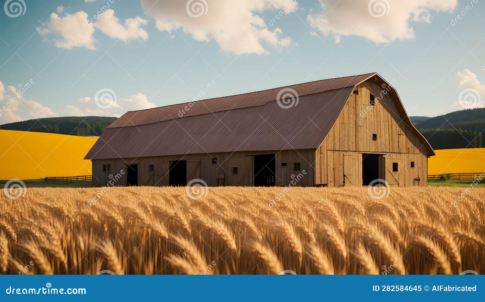 An Image of a Wonderfully Vibrant Photo of a Barn in a Wheat Field ...