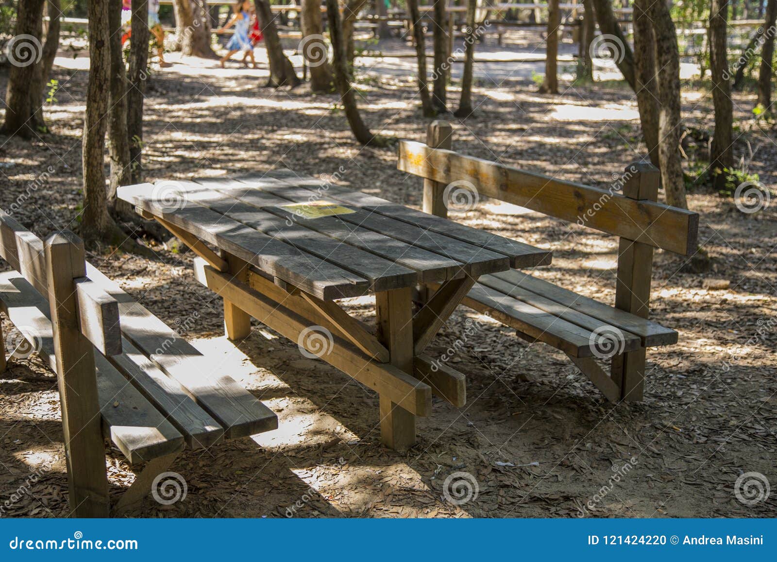 Image of Wooden Camping Tables To Eat Stock Photo - Image of summer ...